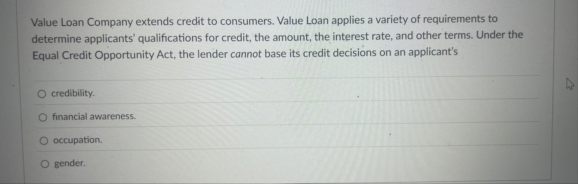 Solved Value Loan Company extends credit to consumers. Value | Chegg.com