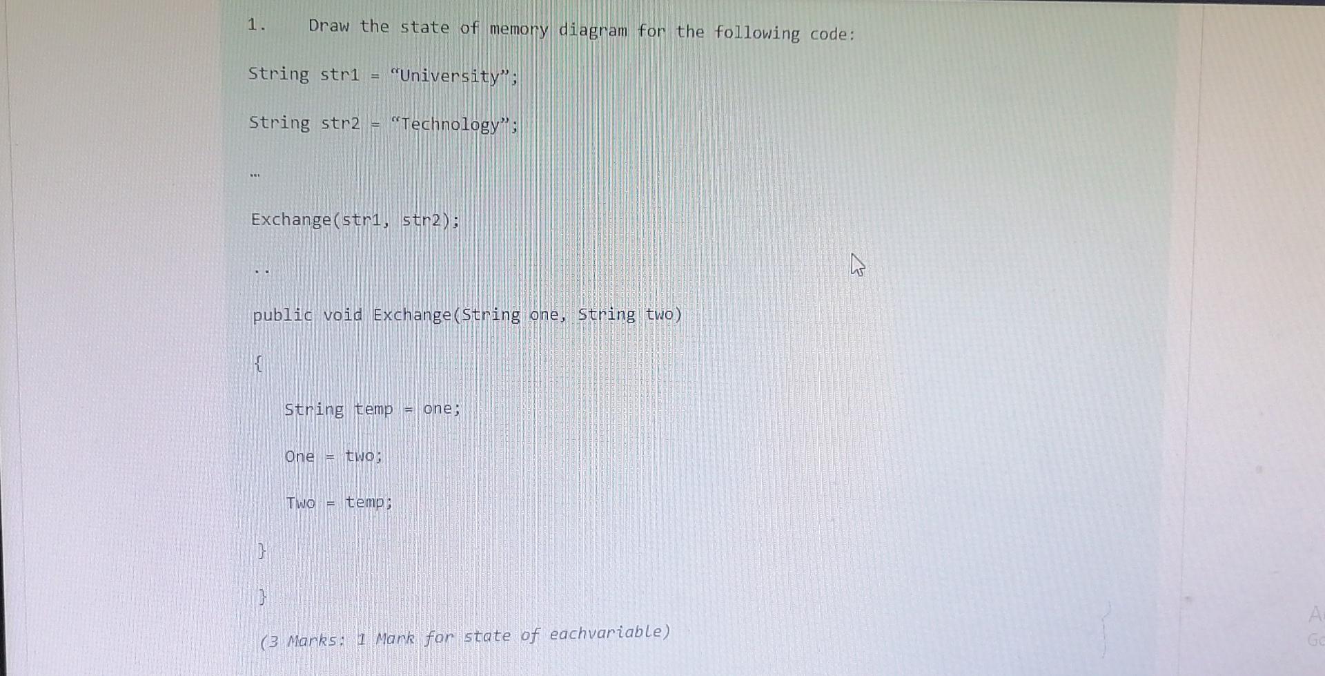 Solved 1. Draw the state of memory diagram for the following | Chegg.com