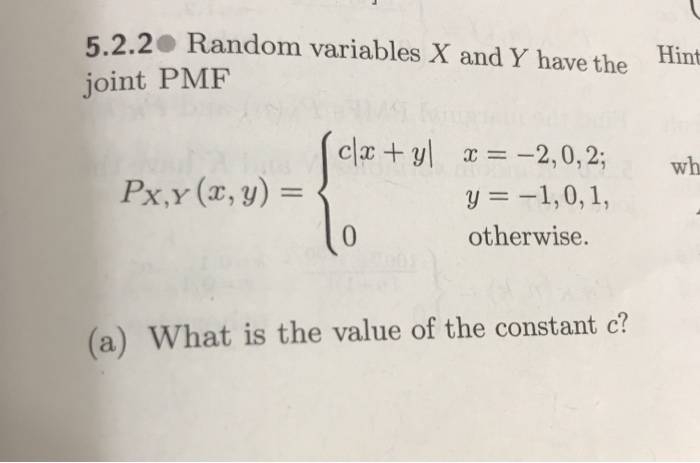 Solved 5.2.2 Random variables X and Y have the Hint joint | Chegg.com