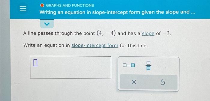 Solved A line passes through the point (4,−4) and has a | Chegg.com