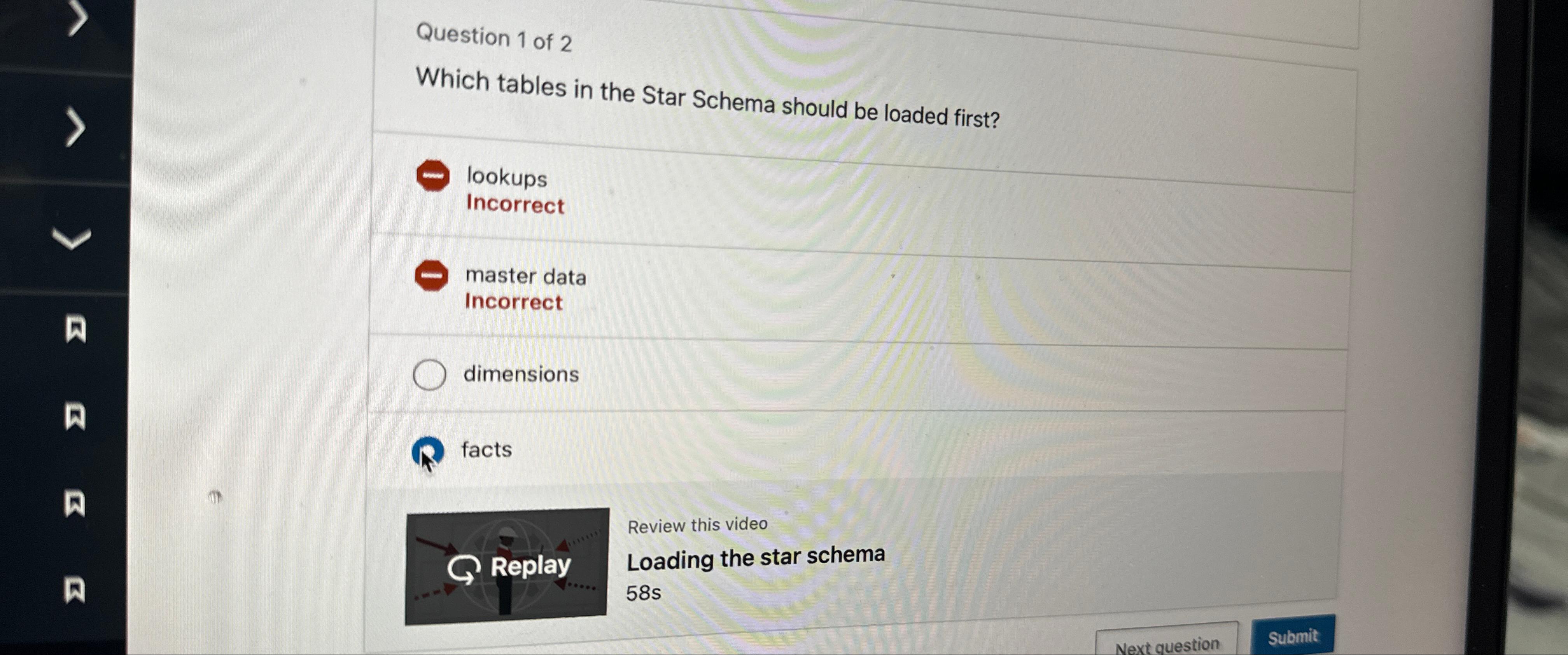 Solved Question 1 ﻿of 2Which tables in the Star Schema | Chegg.com