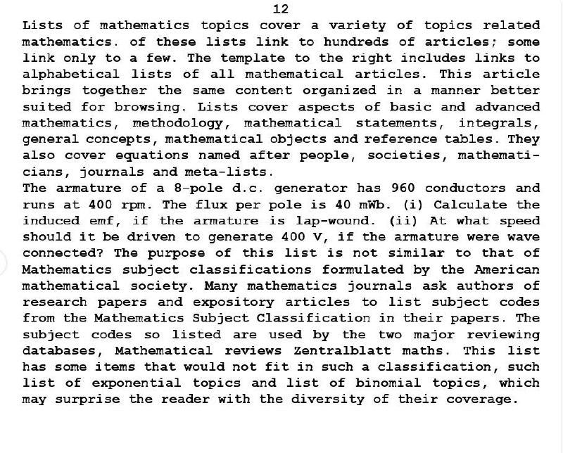 12 Lists of mathematics topics cover a variety of | Chegg.com