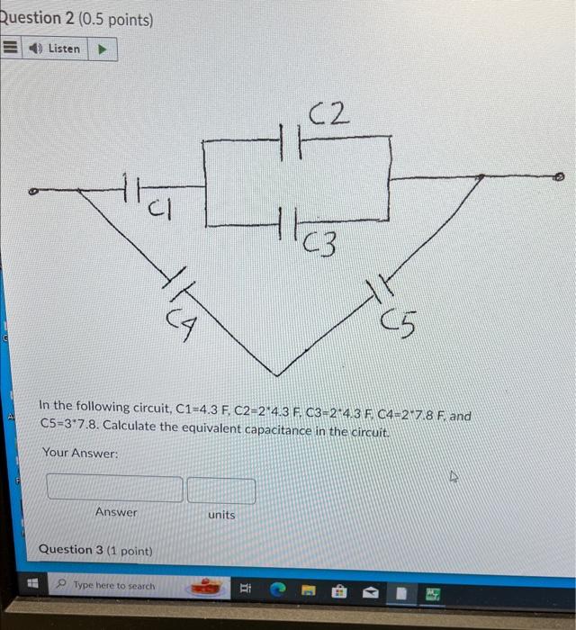 Solved In the following circuit, C1=4.3 F,C2=2⋅4.3 | Chegg.com