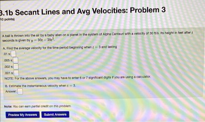 Solved B. 1b Secant Lines and Avg Velocities: Problem 3 10 | Chegg.com
