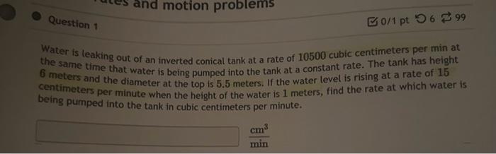 Solved Water is leaking out of an inverted conical tank at a | Chegg.com