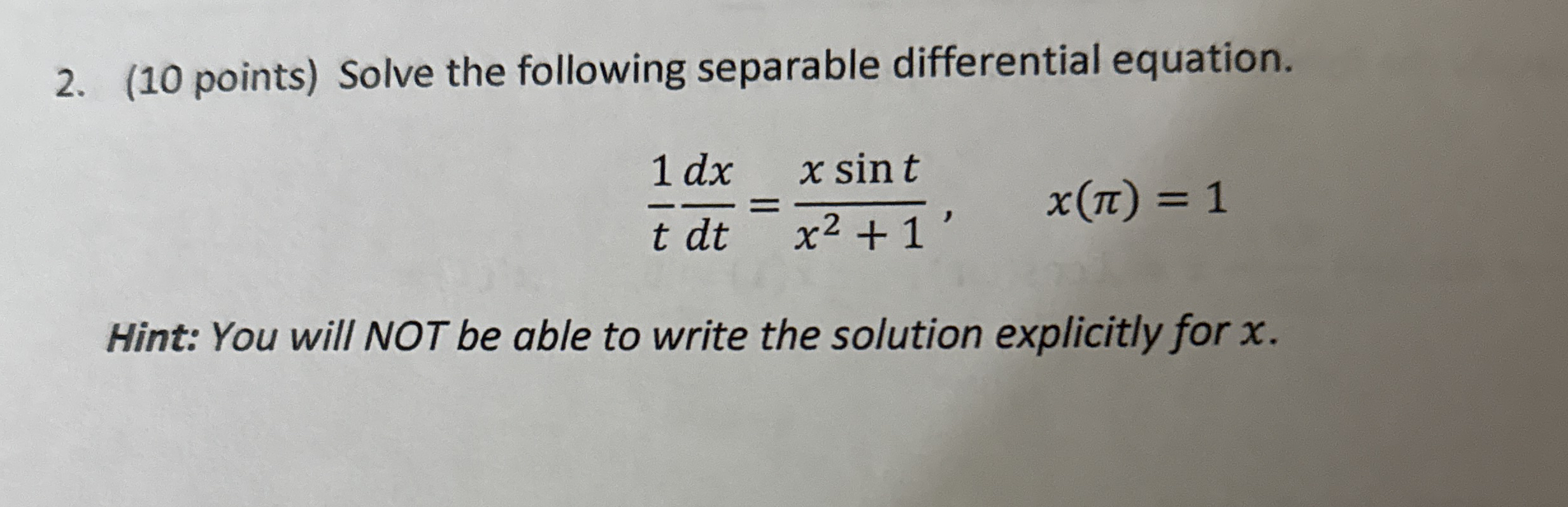 Solved (10 points) Solve the following separable | Chegg.com Solved (10 points) Solve the following separable | Chegg.com