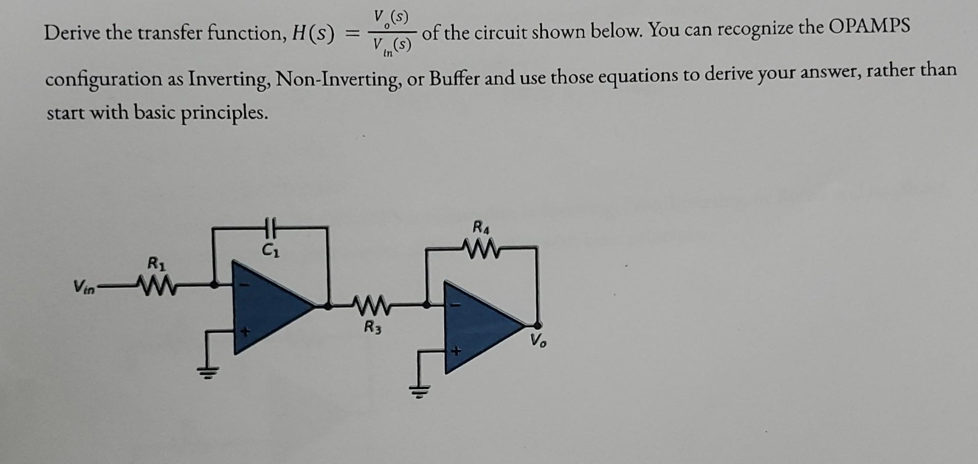Solved Derive the transfer function, H(s)=Vtn(s)V0(s) of the | Chegg.com