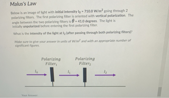 Solved Malus's Law Below is an image of light with initial | Chegg.com
