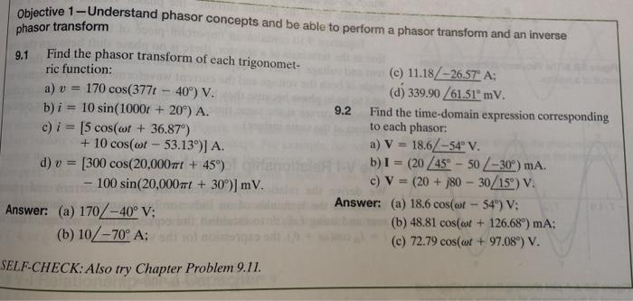 Solved Objective 1 - Understand phasor concepts and be able | Chegg.com