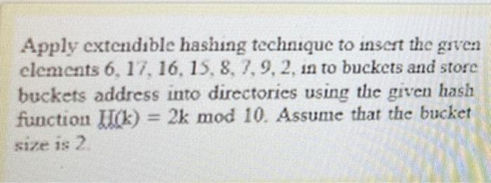 Solved Apply extendible hashing technique to insert the | Chegg.com