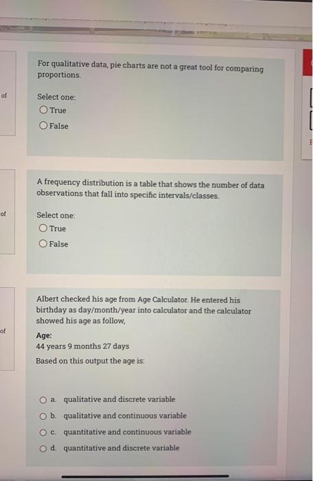 Solved For qualitative data, pie charts are not a great tool | Chegg.com