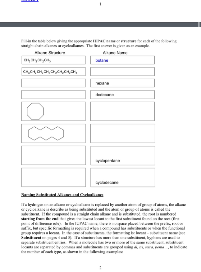 Solved 1Fill-in the table below giving the appropriate IUPAC | Chegg.com