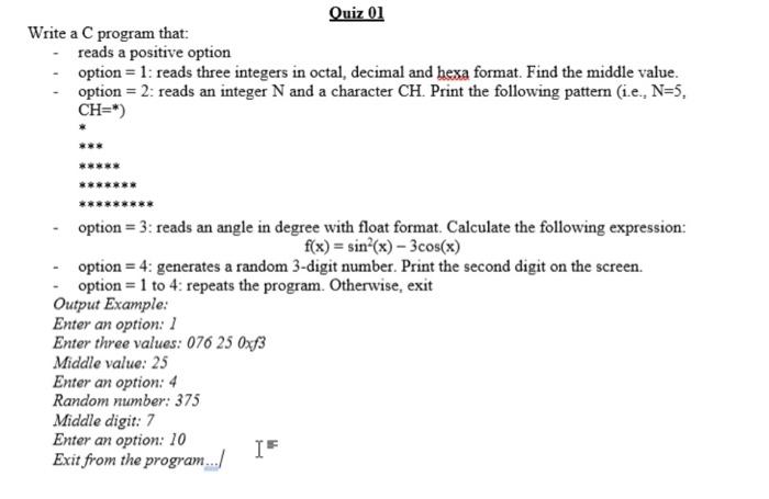 Solved Quiz 01 Write a C program that: reads a positive | Chegg.com
