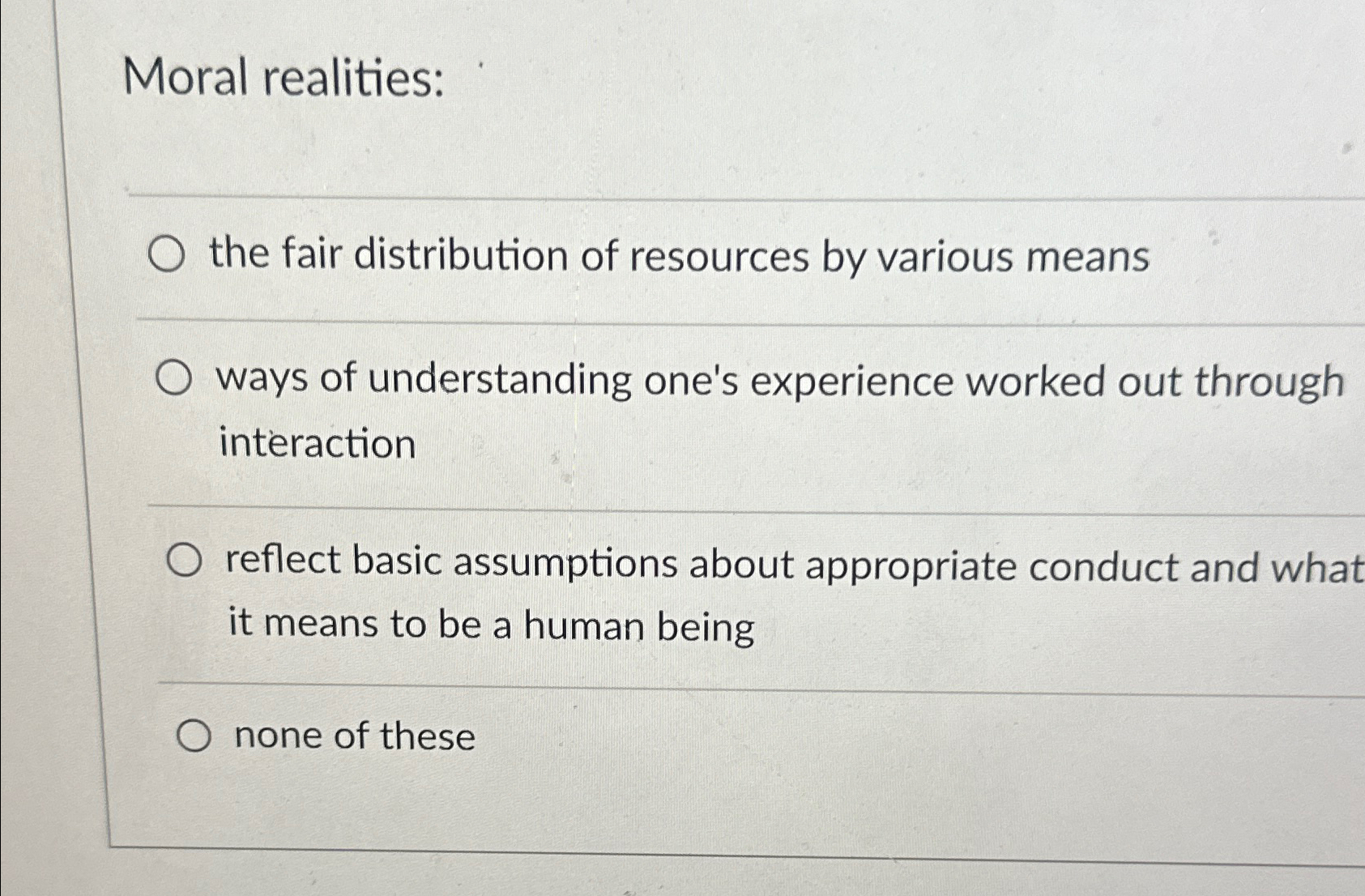 Solved Moral realities:the fair distribution of resources by | Chegg.com