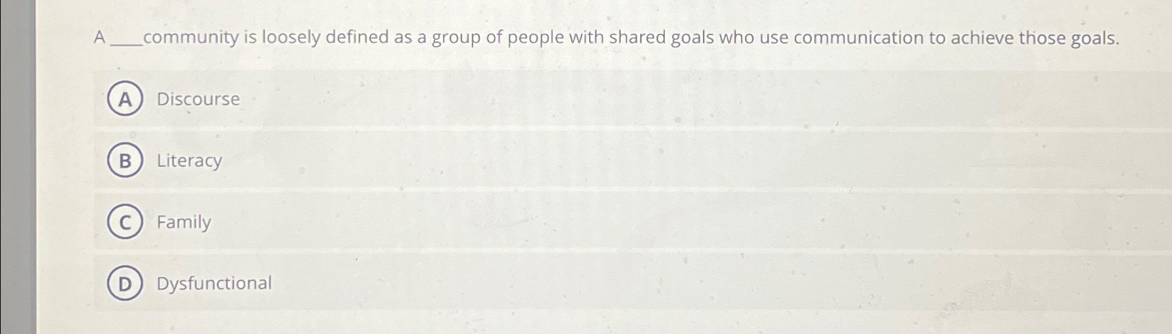 Solved A community is loosely defined as a group of people | Chegg.com