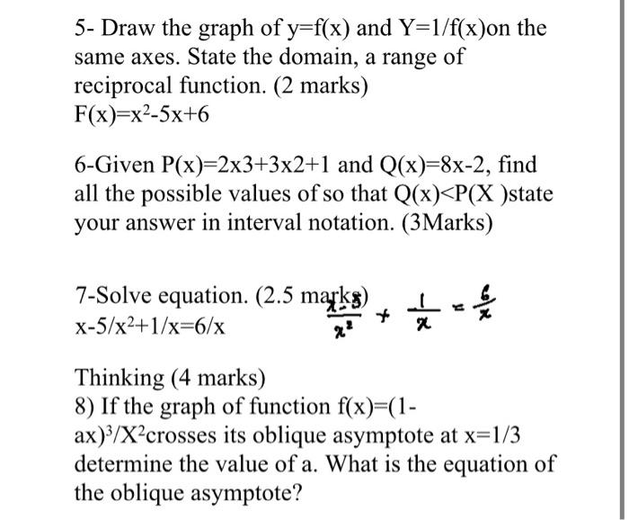 [solved] 5 Draw The Graph Of Y F X And Y 1 F X On The S