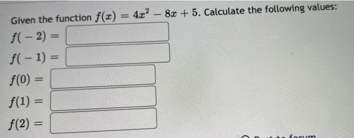 Solved Given the function f(x) = 4x2 - 8x + 5. Calculate the | Chegg.com