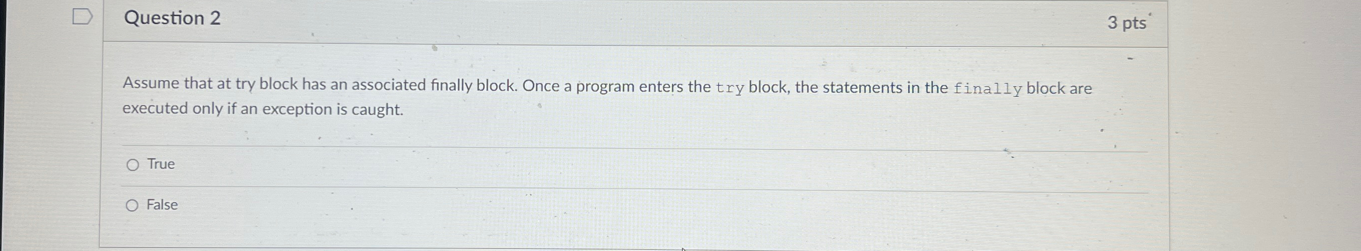 Solved Question 23 ﻿ptsAssume that at try block has an | Chegg.com