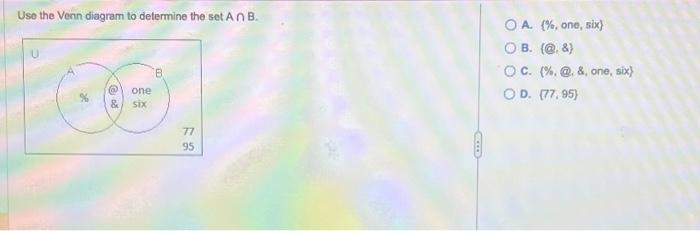 Solved Use the Venn diagram to determine the set An B. % @că | Chegg.com