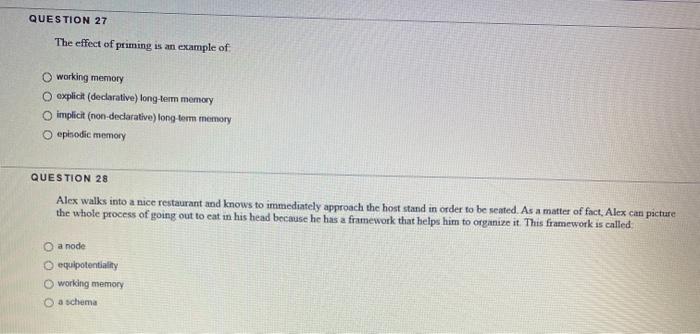 Solved QUESTION 27 The effect of priming is an example of | Chegg.com