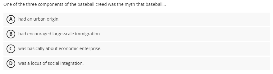 Solved One of the three components of the baseball creed was | Chegg.com