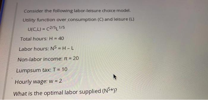 Solved Consider the following labor-leisure choice model. | Chegg.com