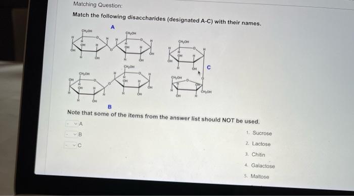 Solved Matching Question: Match the following disaccharides | Chegg.com
