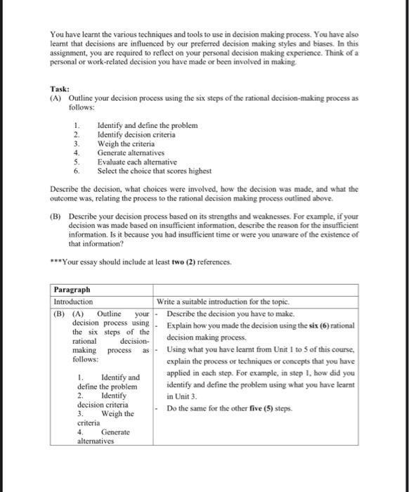 Solved You have learnt the various techniques and tools to | Chegg.com