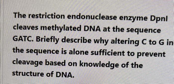 Solved The restriction endonuclease enzyme Dpnl cleaves | Chegg.com