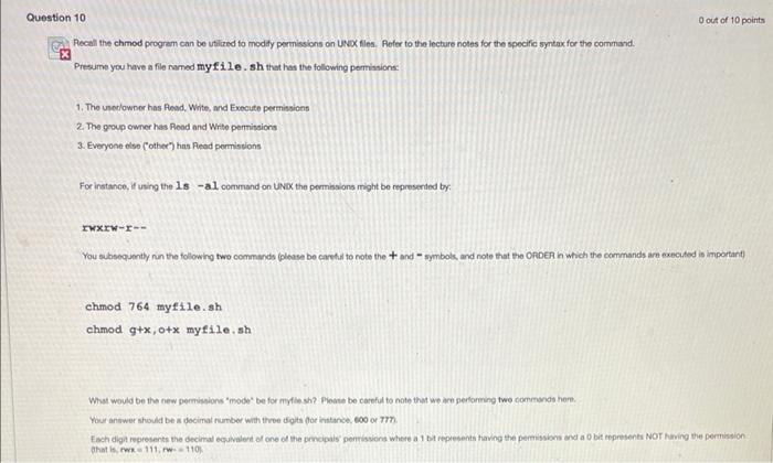 Solved stion 10 Aecall the chmod program can be utilied to | Chegg.com