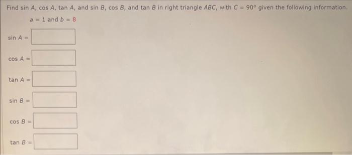 Solved Find sinA,cosA,tanA, and sinB,cosB, and tanB in right | Chegg.com
