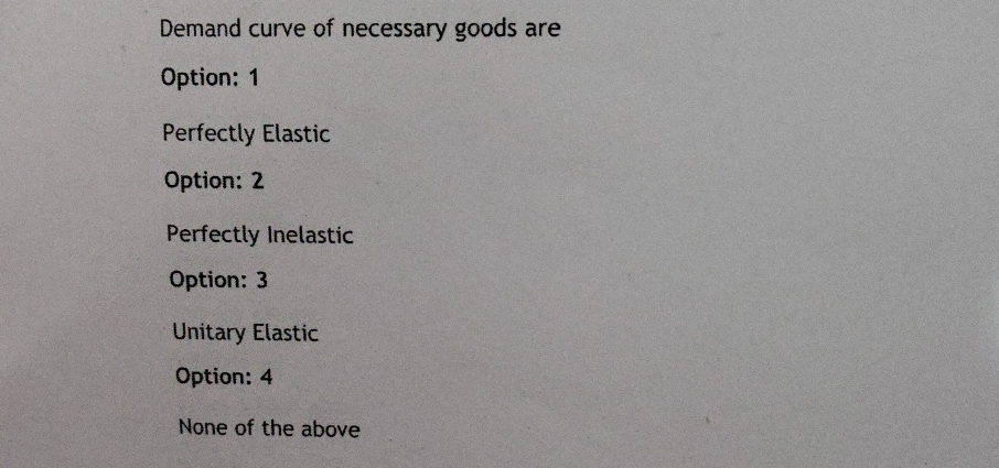 Solved Demand curve of necessary goods areOption: 1Perfectly | Chegg.com