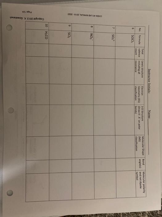 Solved Instructor Initials: Name: No formula Total Lewis | Chegg.com