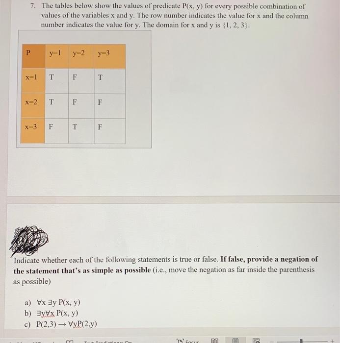 Solved 7. The tables below show the values of predicate | Chegg.com