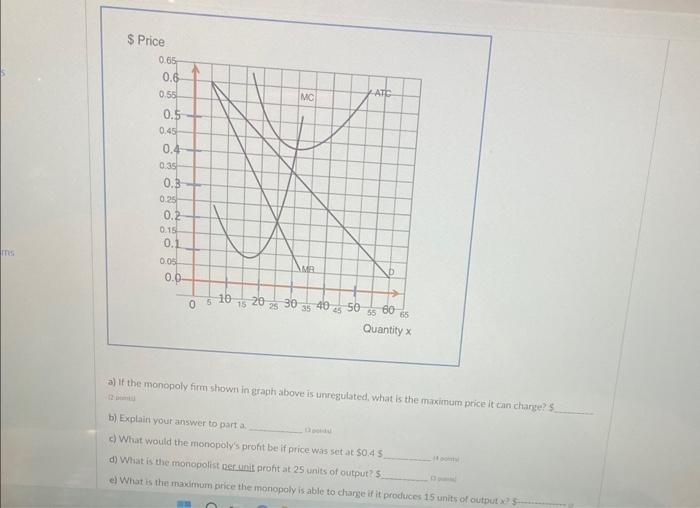 Solved a) If the monopoly firm shown in graph above is | Chegg.com