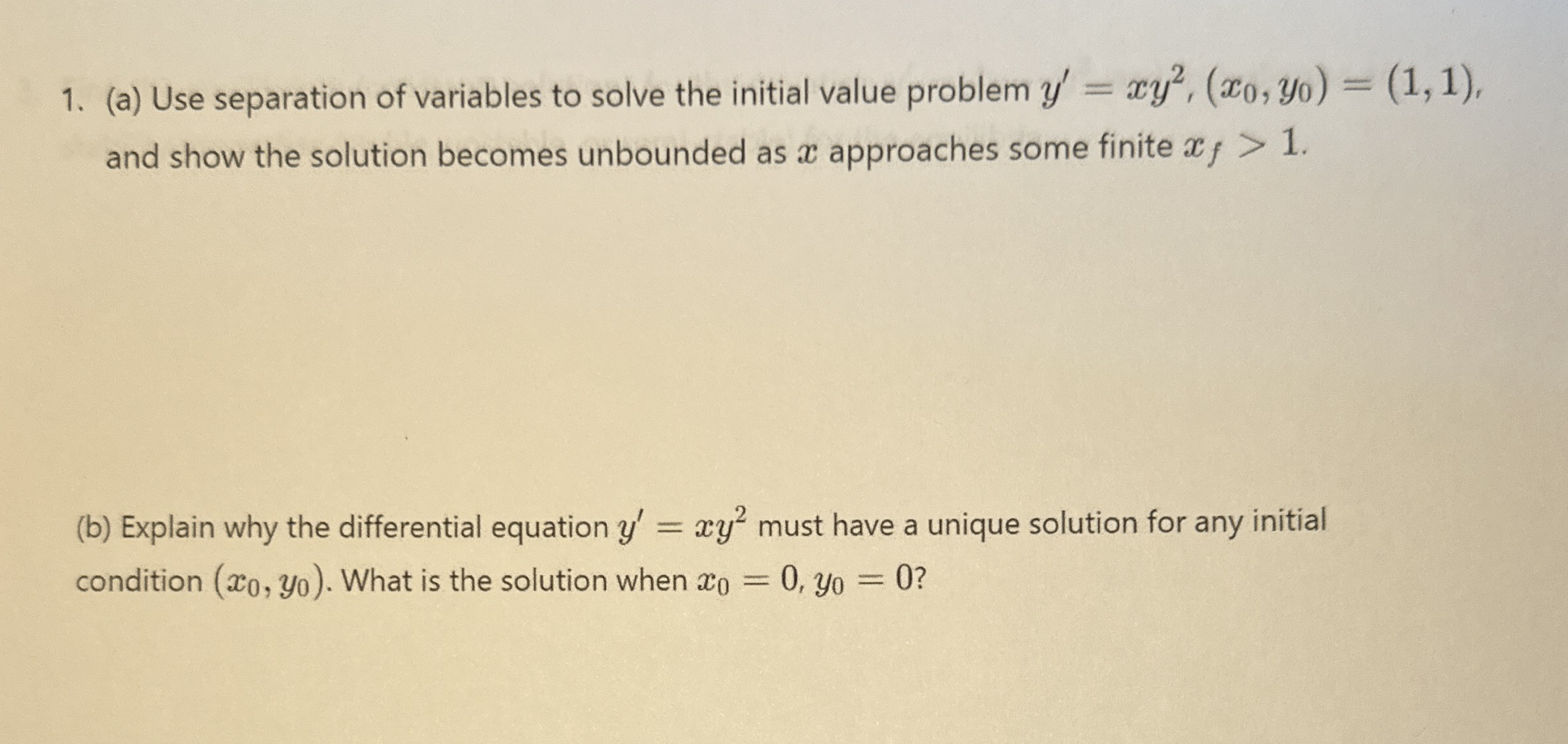 Solved (a) ﻿Use separation of variables to solve the initial | Chegg.com
