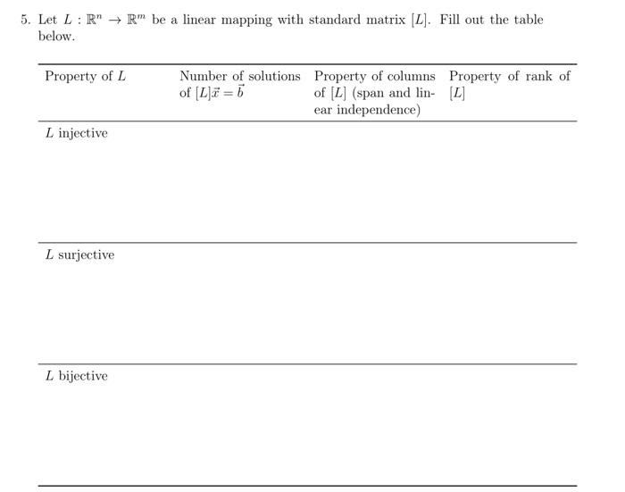 Solved 5. Let L:R" → Rbe a linear mapping with standard | Chegg.com