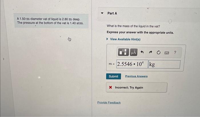 Solved A 1.50-m-diameter vat of liquid is 2.80 m deep. The | Chegg.com
