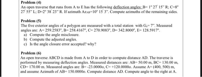 Solved Problem (4) An open traverse that runs from A to E | Chegg.com