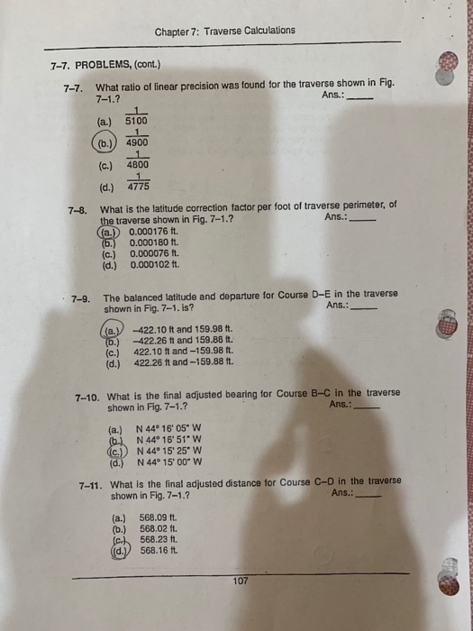 Chapter 7: Traverse Calculations 7-7. PROBLEMS, | Chegg.com