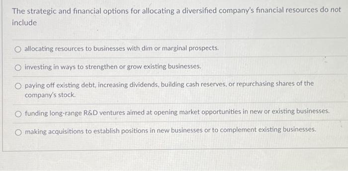 Solved The strategic and financial options for allocating a | Chegg.com