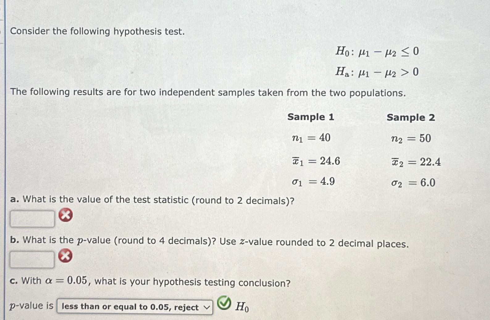 Solved Consider the following hypothesis | Chegg.com