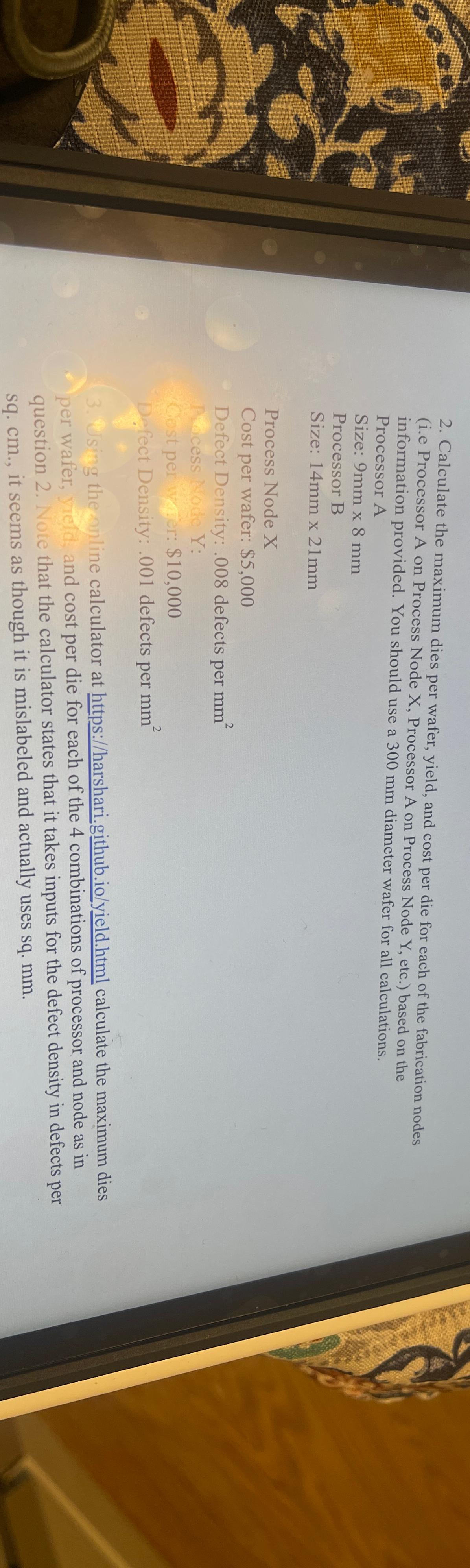 Calculate the maximum dies per wafer, yield, and cost | Chegg.com