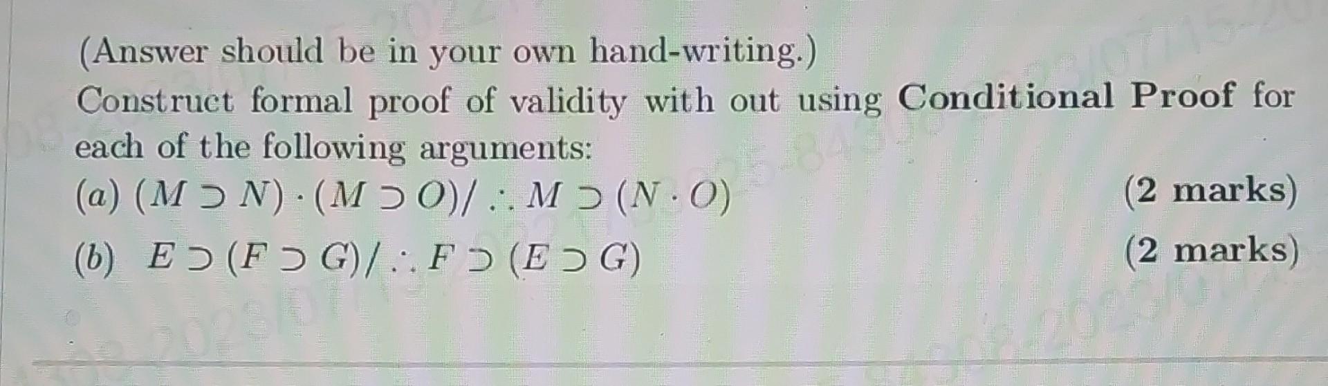 Solved (Answer should be in your own hand-writing.) | Chegg.com