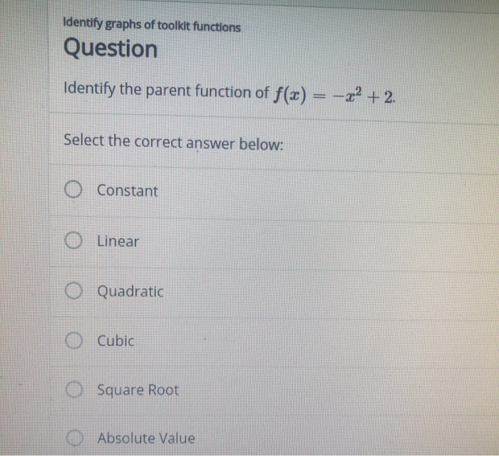 Solved Identify graphs of toolkit functions Question | Chegg.com