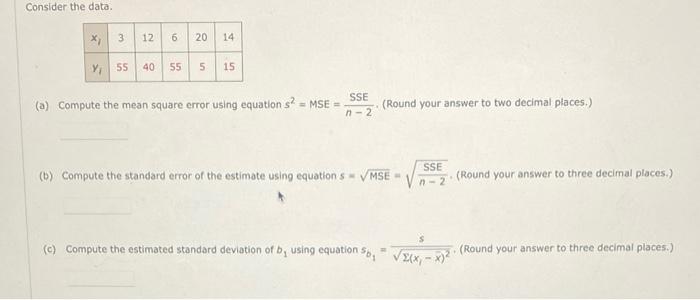 Solved Consider the data. (a) Compute the mean square error | Chegg.com