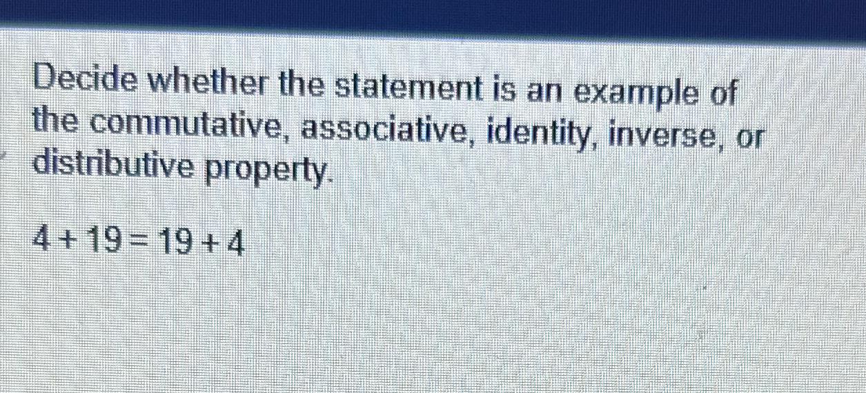 Solved Decide whether the statement is an example of the | Chegg.com