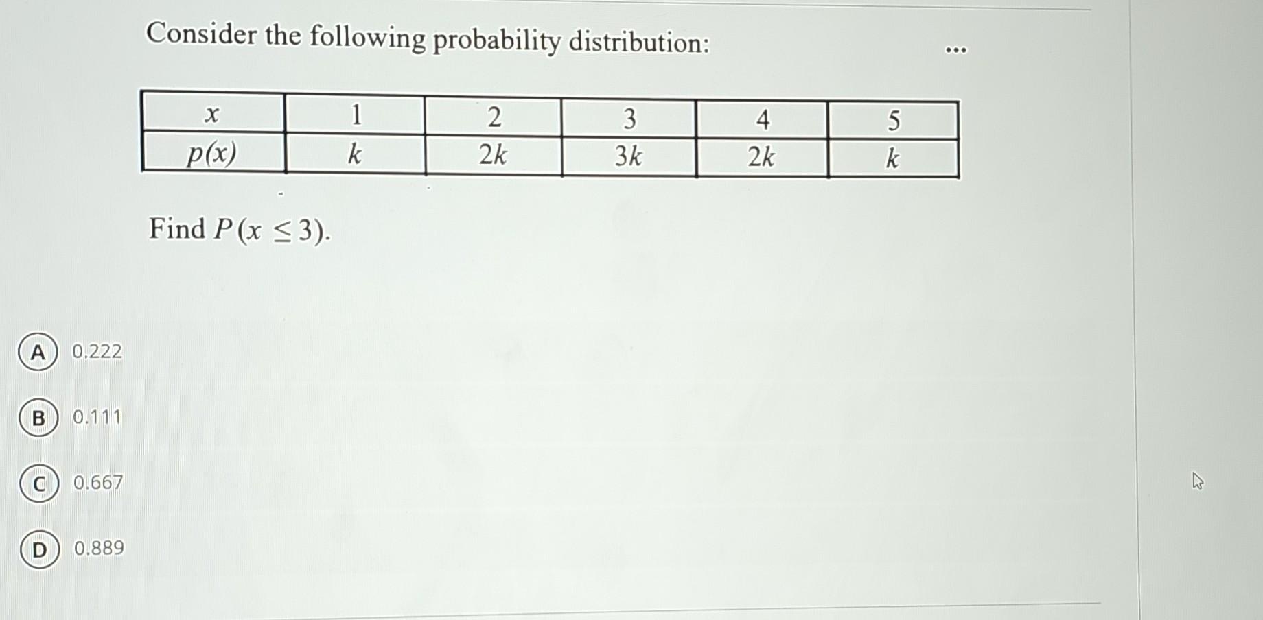 Solved Consider the following probability distribution: Find | Chegg.com