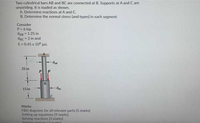 Solved Two cylindrical bars AB and BC are connected at B. | Chegg.com
