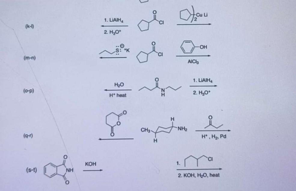 Solved 1. LAIH4 (k−1) 2. H3O+ (o-p) (q−r) (s−t) KOH 1. 2. | Chegg.com